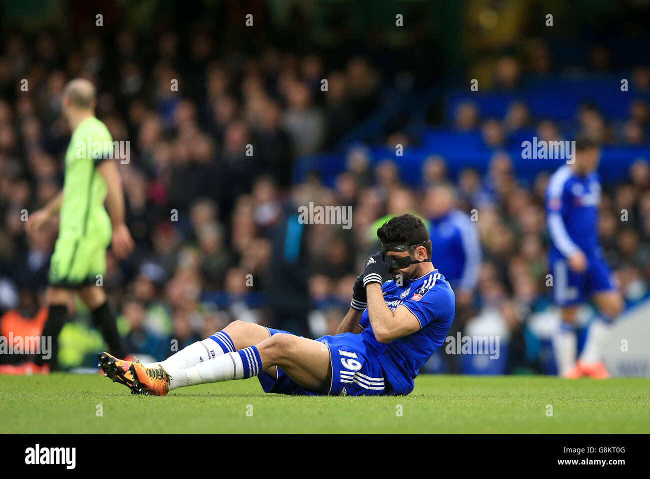 Chelseas diego costa suffering facial injury wearing protective face ...