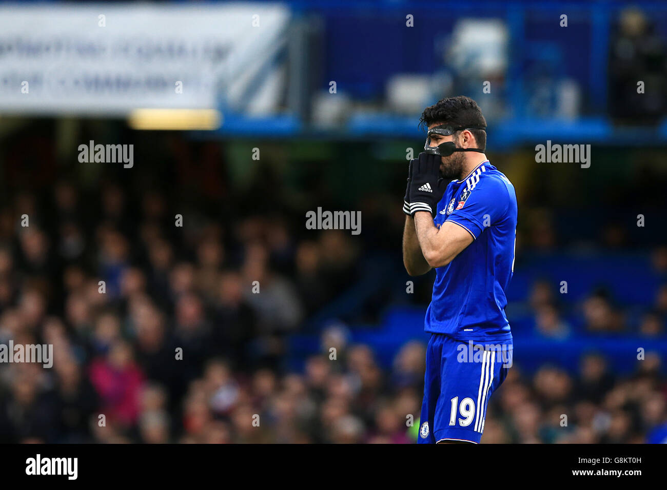 Chelseas diego costa suffering facial injury wearing protective face ...