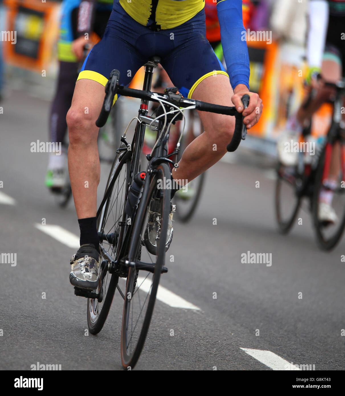 cyclist without a arm with the bike during the sporting event Stock ...
