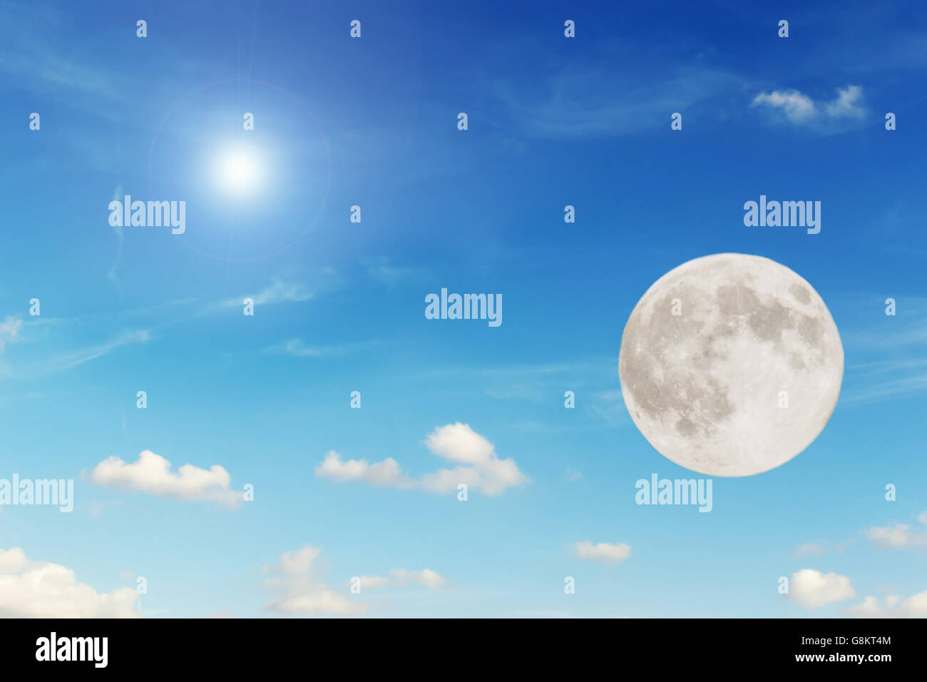 full moon in the blue cloudy sky at sunset Stock Photo - Alamy