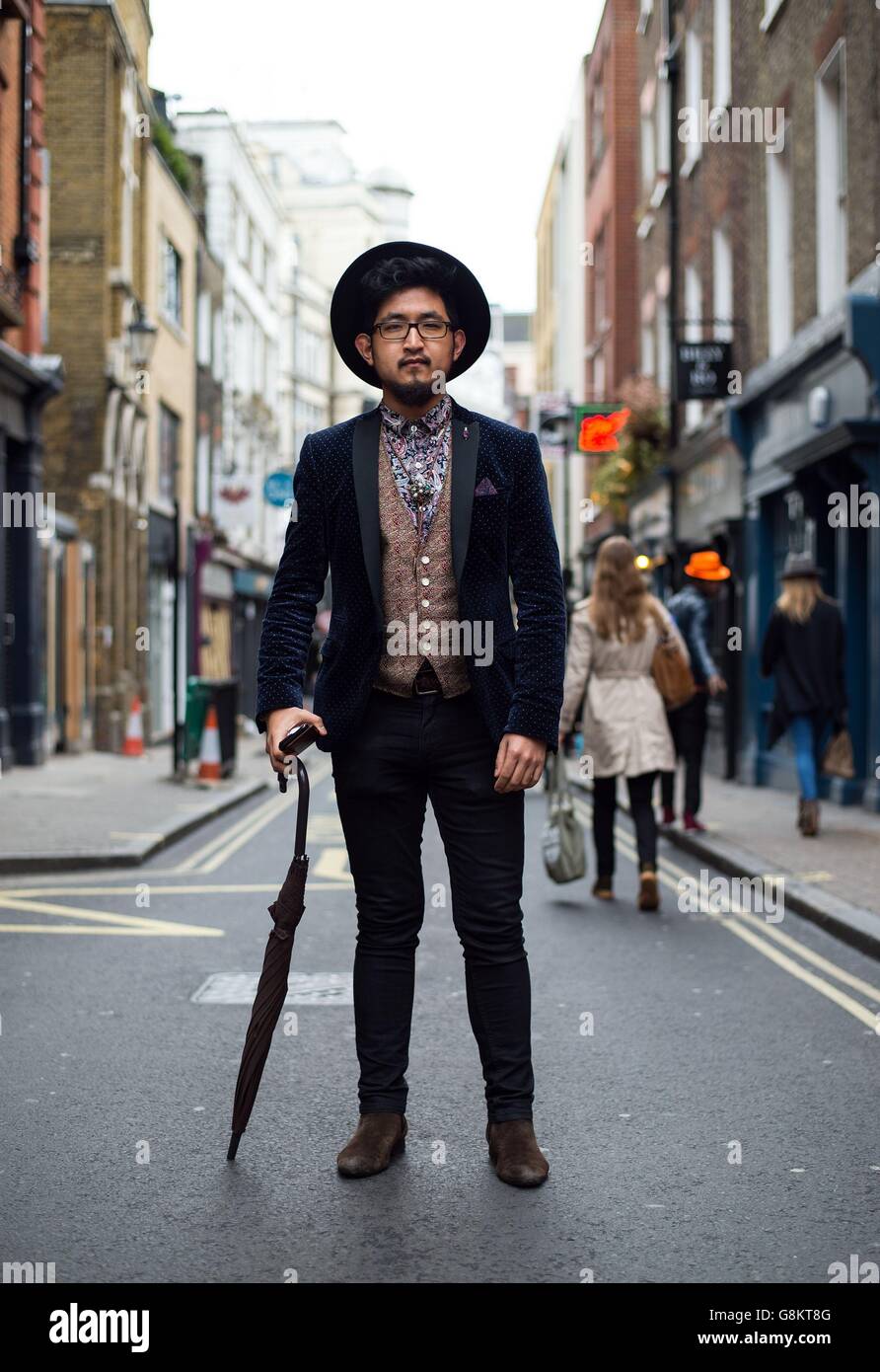 Yeohan Kim outside Brewer Street Carpark during the Autumn/ Winter 2016 ...