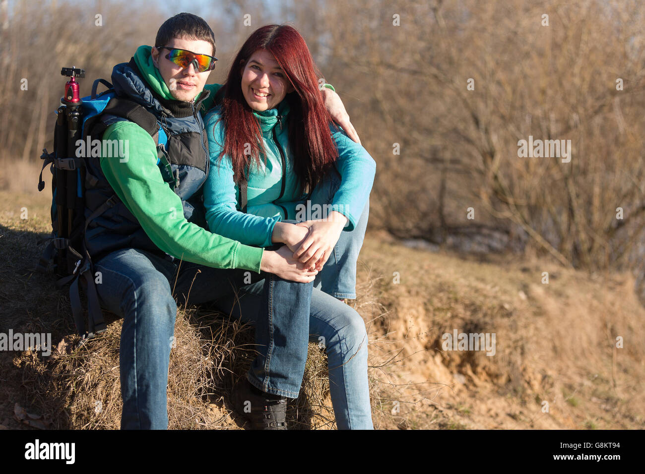 Two backpacker male friends hiking hi-res stock photography and images ...