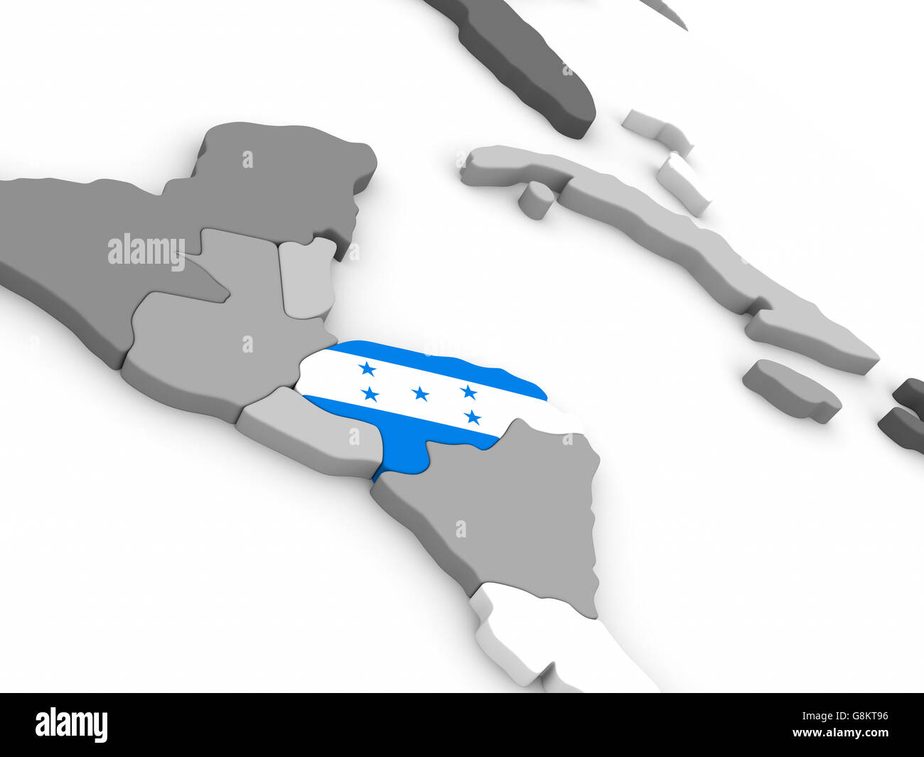Map of Honduras with embedded national flag. 3D illustration Stock ...