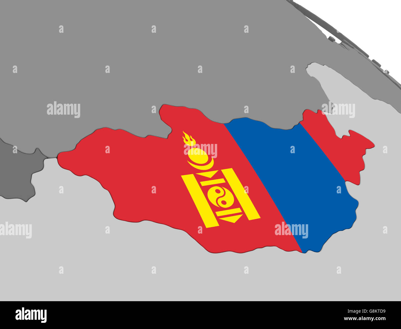 Map of Mongolia with embedded national flag. 3D illustration Stock ...