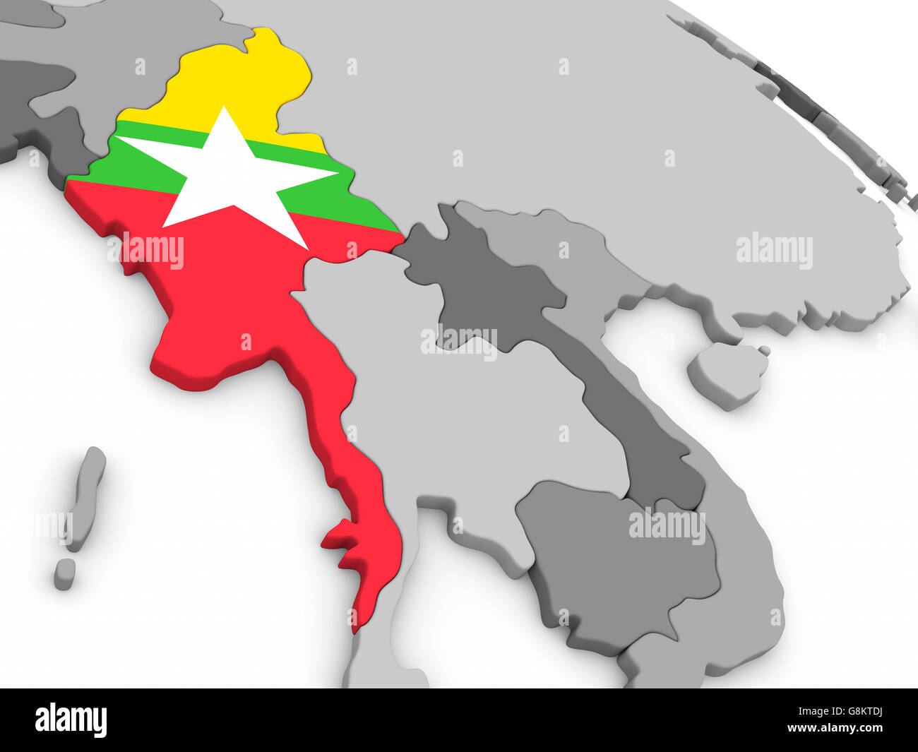 Myanmar Map With Flag