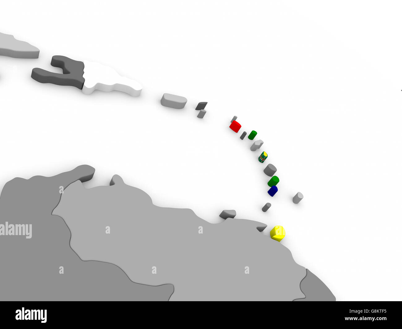 Map of Caribbean with embedded national flag. 3D illustration Stock ...