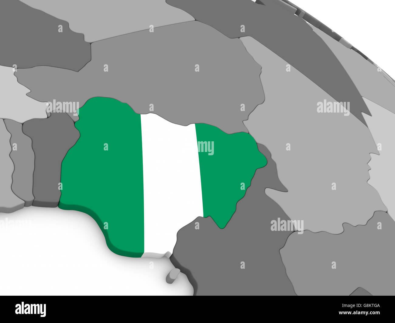 Map of Nigeria with embedded national flag. 3D illustration Stock Photo ...