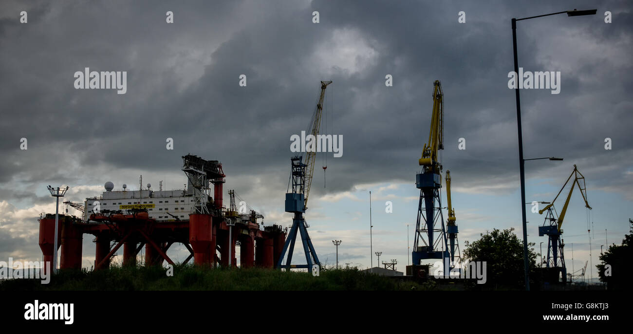 The Borgny Dolphin platform undergoing repairs at Harland & Wolff ...
