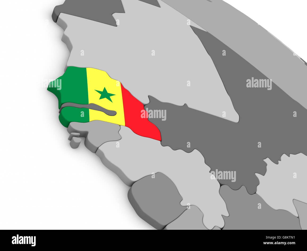 Map of Senegal with embedded national flag. 3D illustration Stock Photo ...