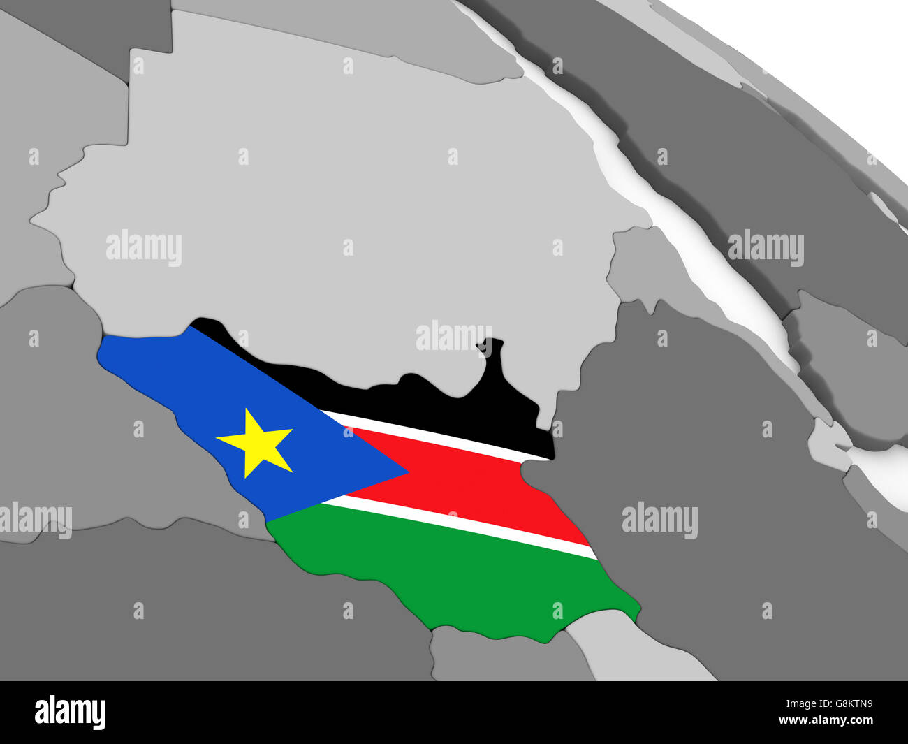 Map of South Sudan with embedded national flag. 3D illustration Stock ...