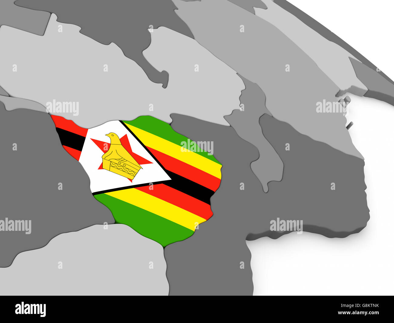Map of Zimbabwe with embedded national flag. 3D illustration Stock ...