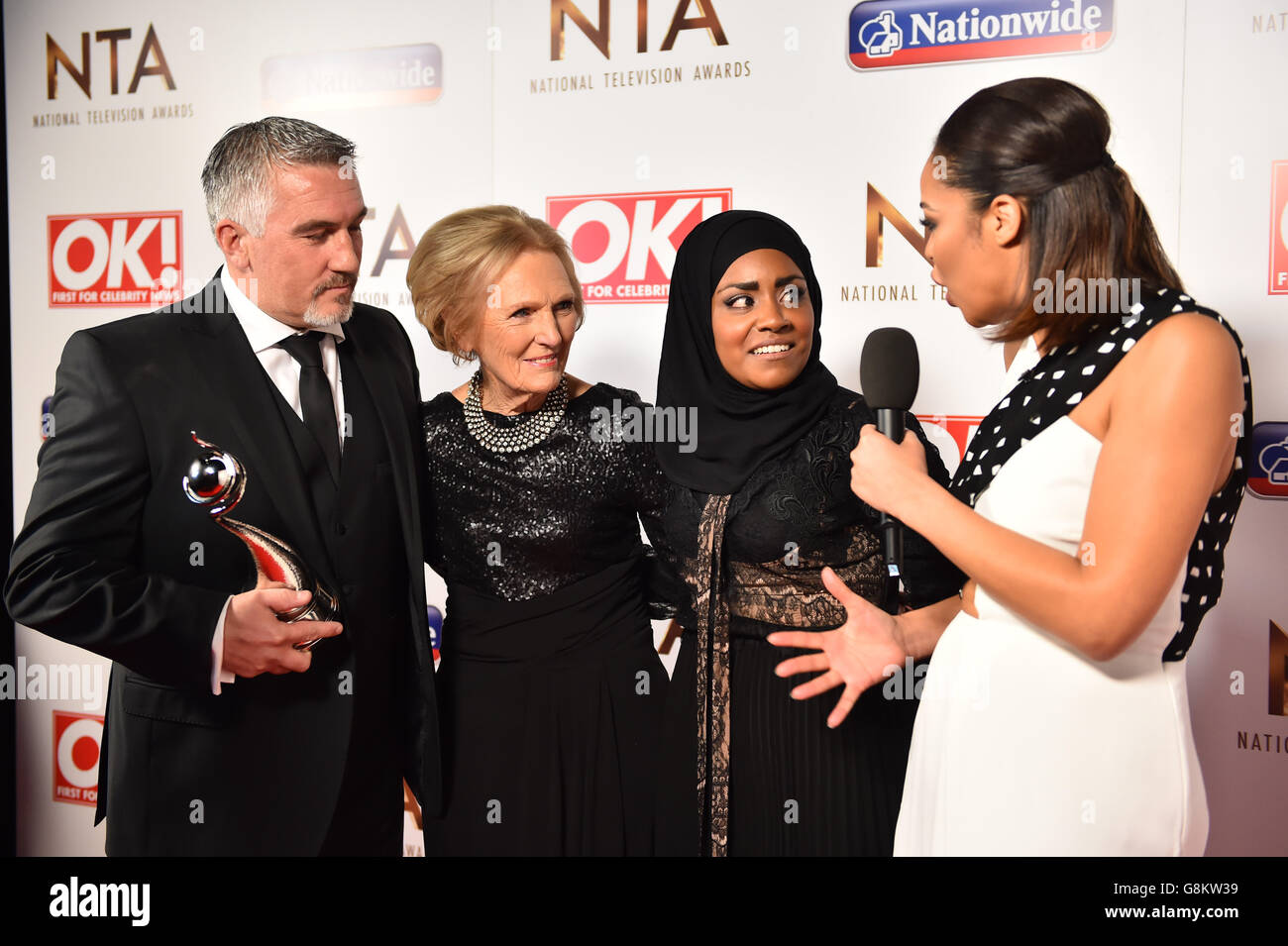Paul Hollywood, Mary Berry, Nadia Hussein with the award for Best Challenge Show pictured ...