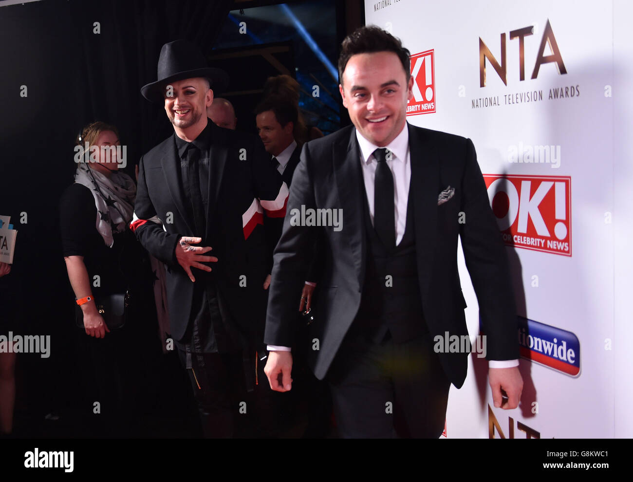 Boy George with Ant & Dec with the award for Best TV Presenter pictured ...