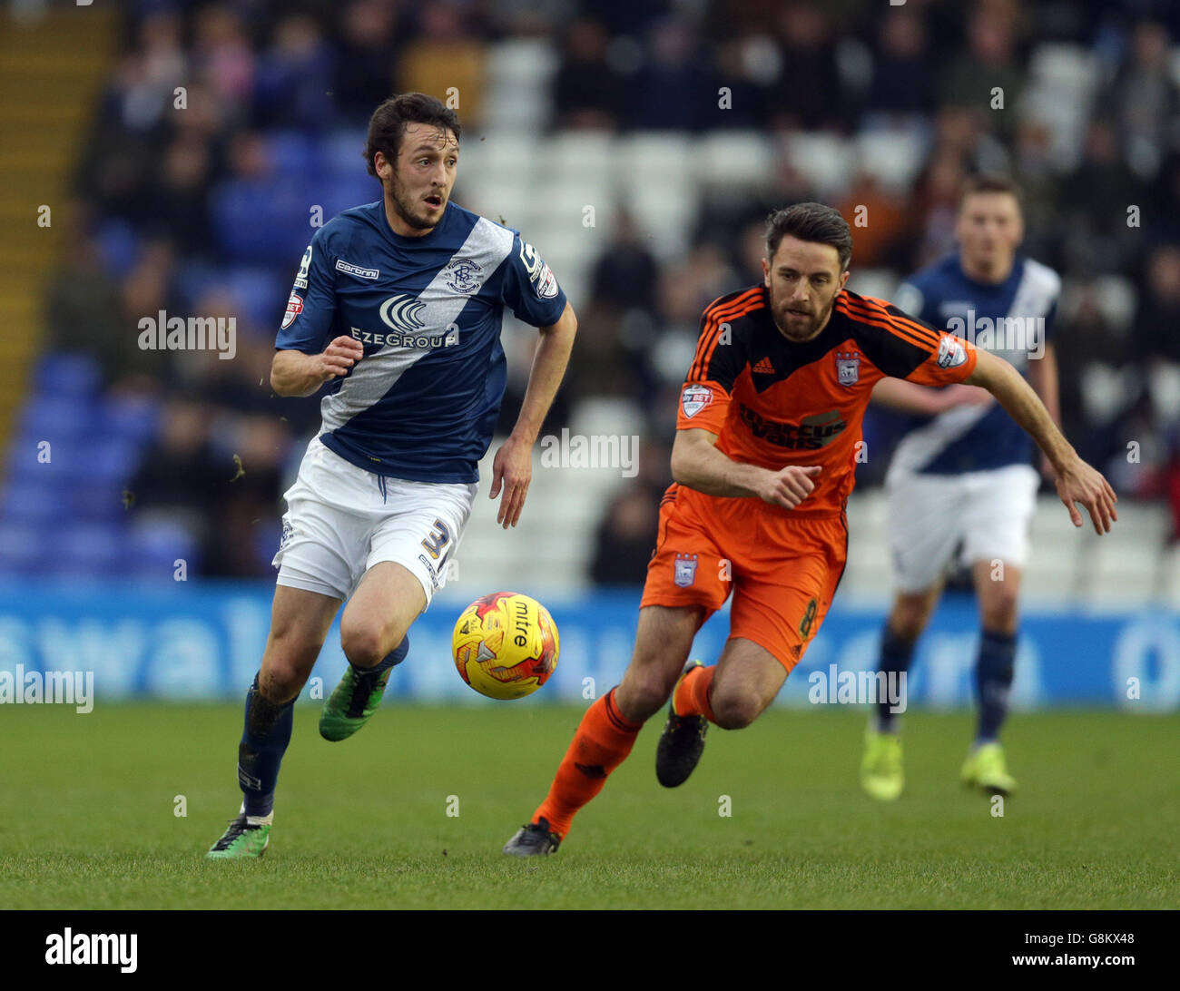 Birmingham City's Will Buckley (Left) and Ipswich Town's Cole Skuse ...