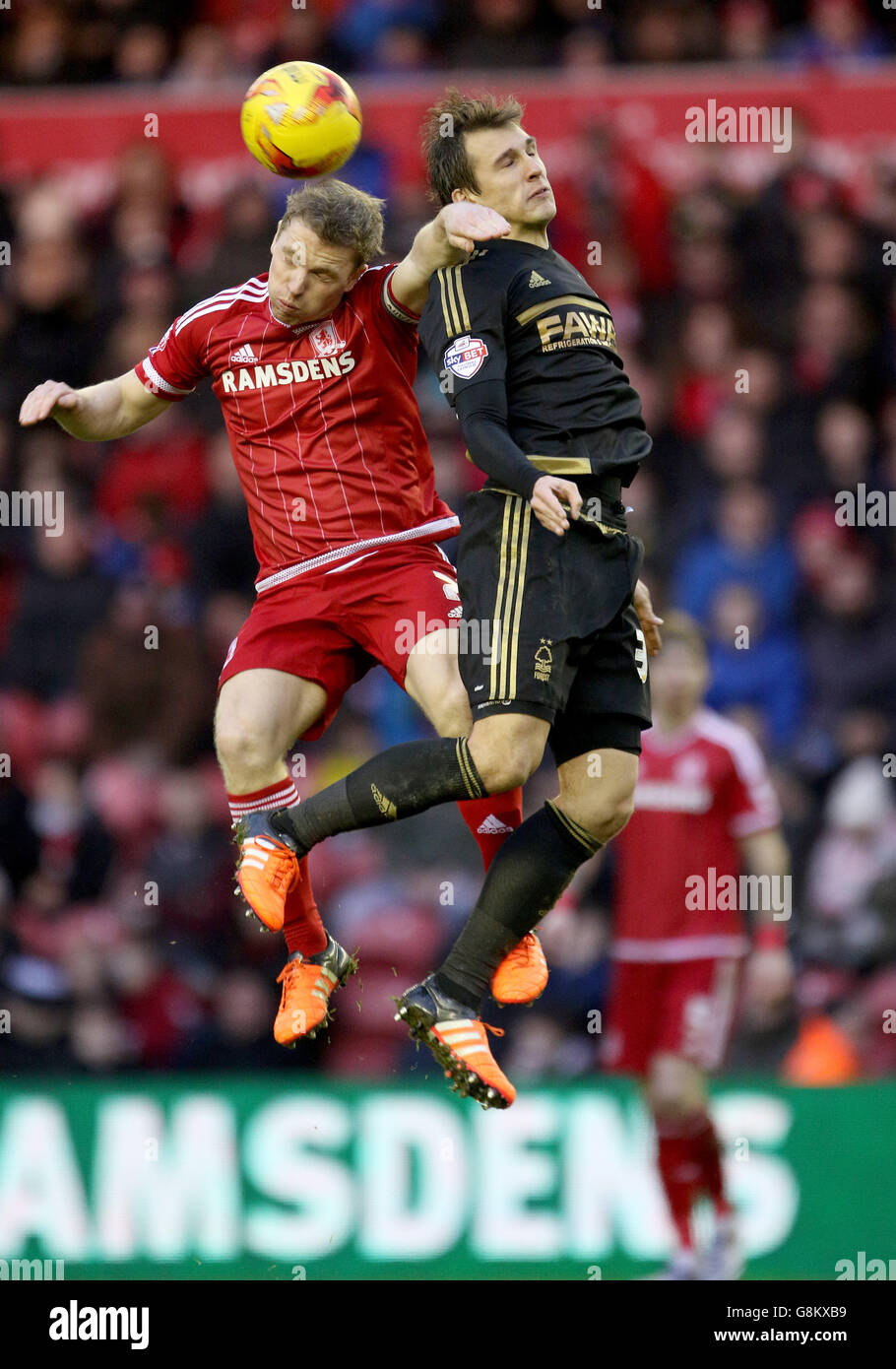 Middlesbrough's Grant Leadbitter and Nottingham Forest's Robert Tesche ...