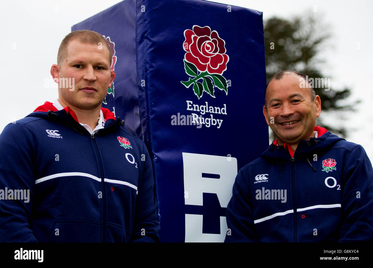 New England captain Dylan Hartley with head coach Eddie Jones (right ...