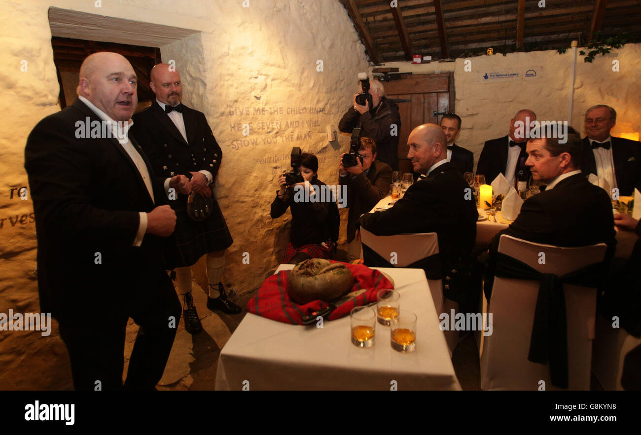 Ian Farrell addresses the haggis at the first Burns Supper to be held ...