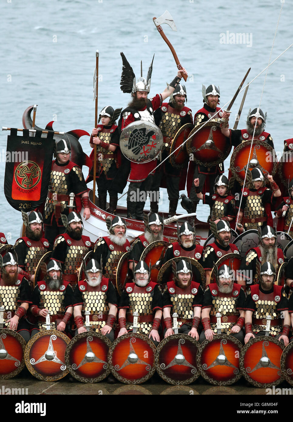 Guizer Jarl Mark Evans and his squad on the galley after marching ...