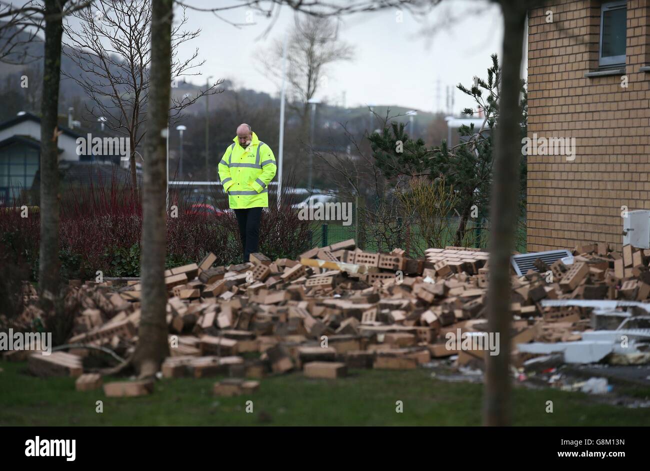 A collapsed wall at Oxgangs Primary School in Edinburgh, as Storm ...