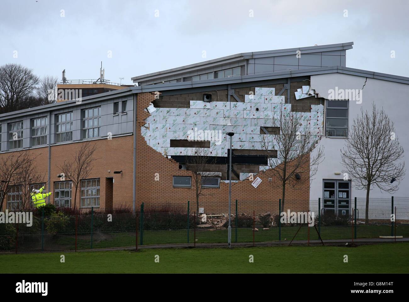 A collapsed wall at Oxgangs Primary School in Edinburgh, as Storm ...