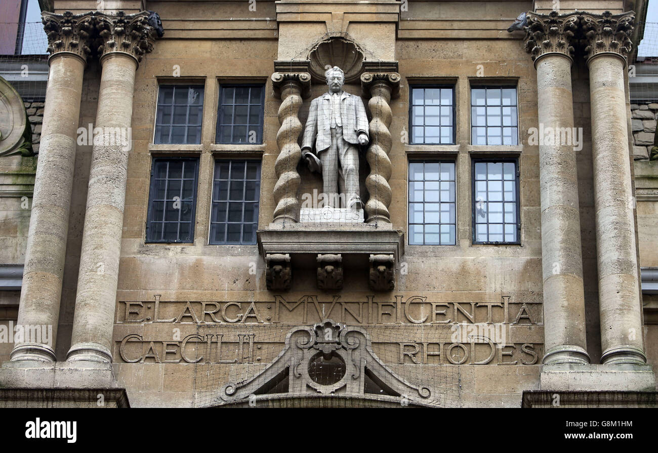 The statue of Cecil Rhodes on the front of Oriel College in Oxford, as furious campaigners have ...