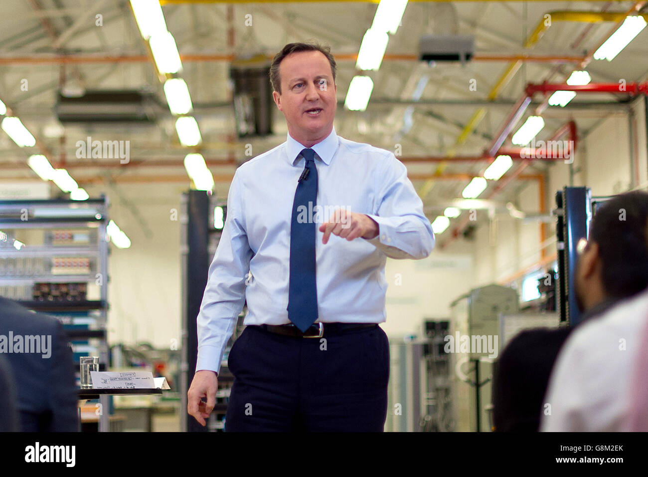 Prime Minister David Cameron speaks to factory staff at the Siemens ...
