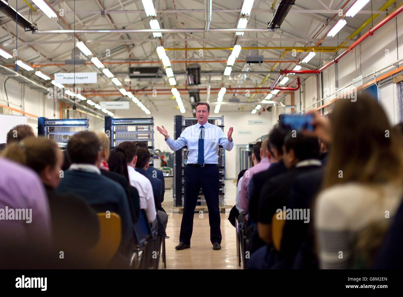 Prime Minister David Cameron speaks to factory staff at the Siemens ...