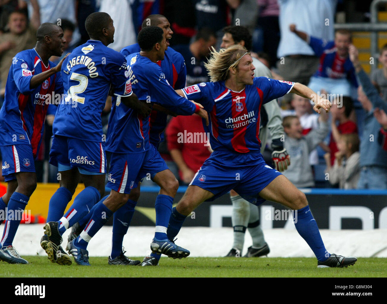 Crystal Palace's Darren Ward celebrates his winning goal with his team ...