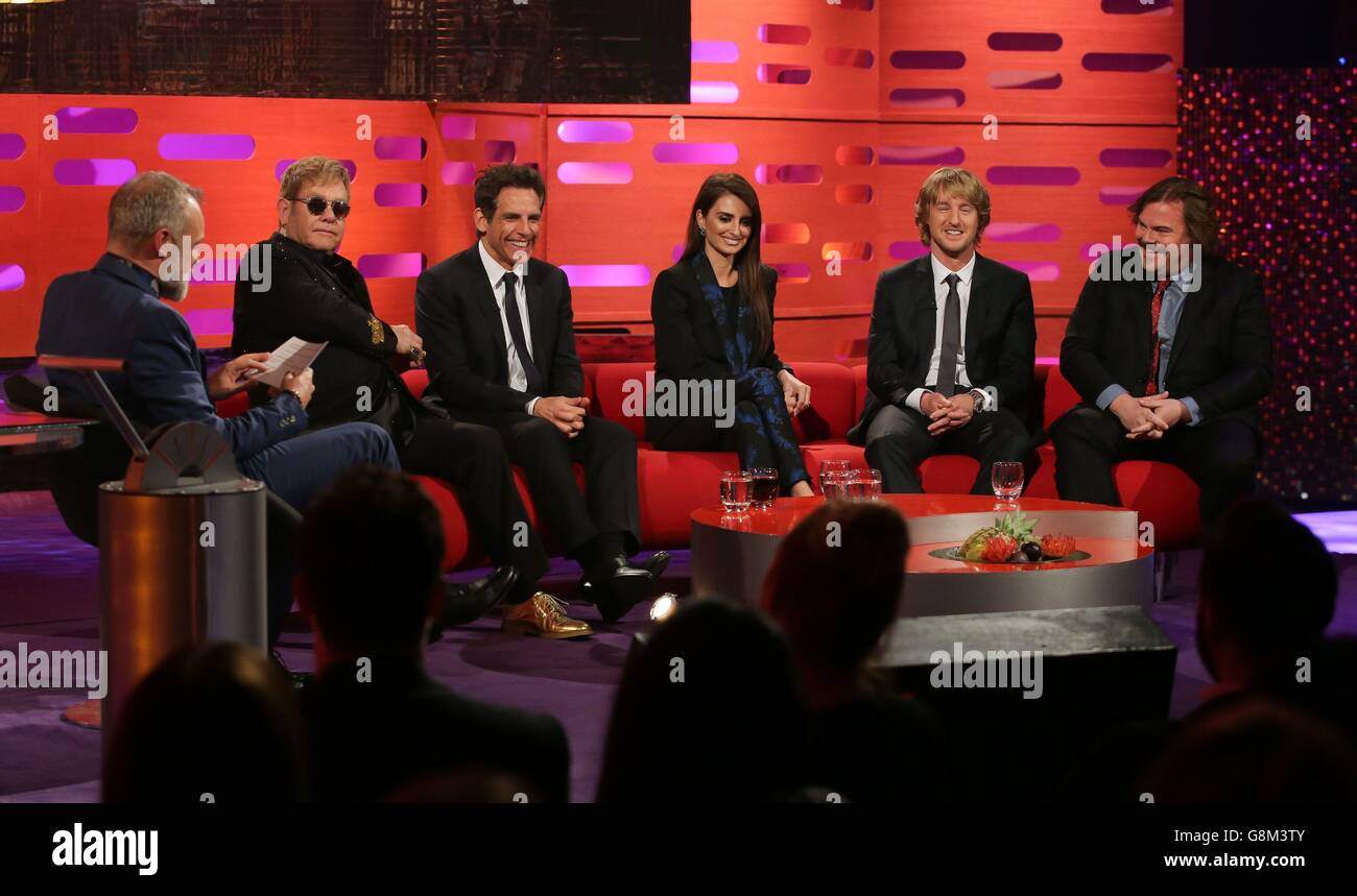 (left to right) Host Graham Norton, Sir Elton John, Ben Stiller ...