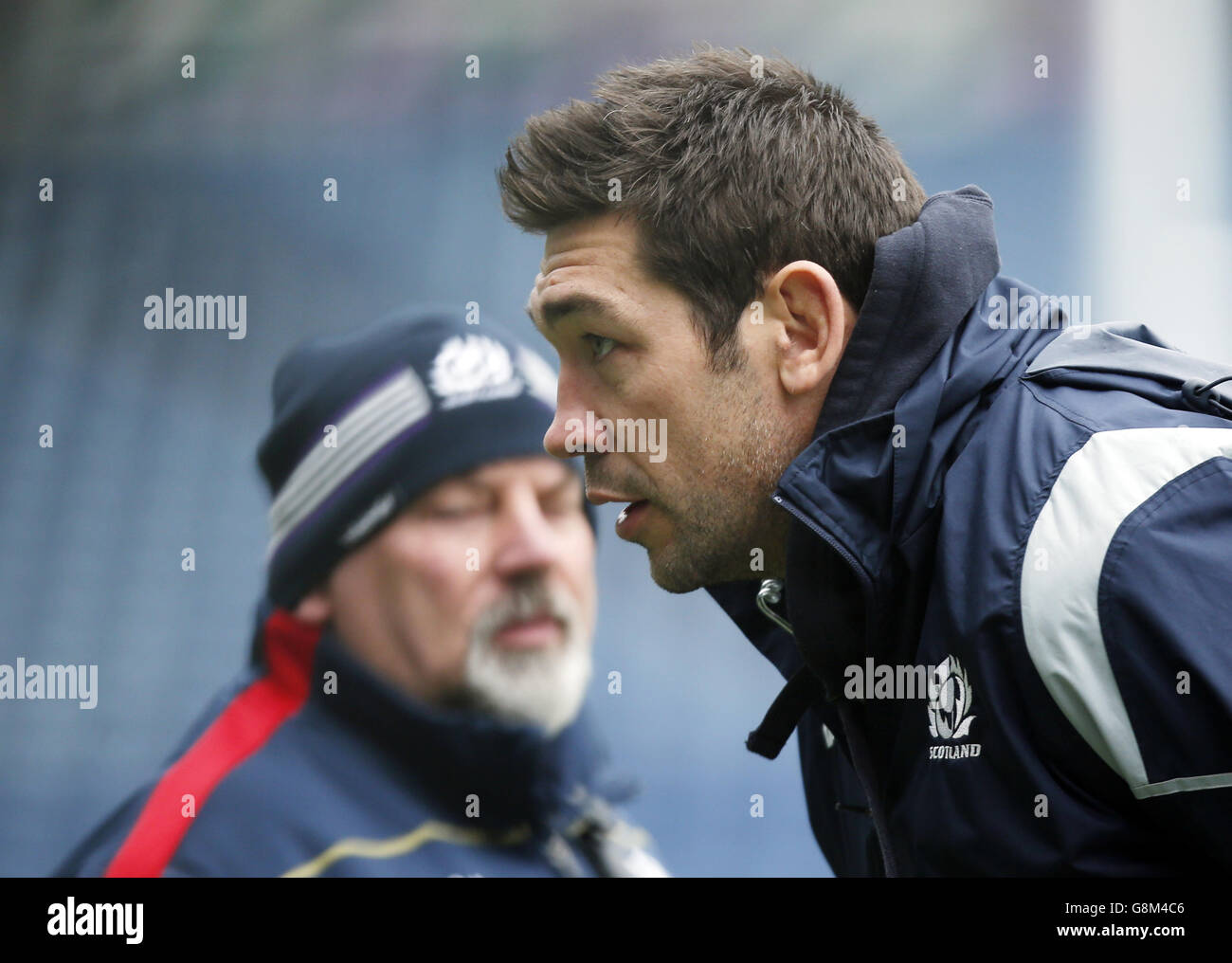Scotlands nathan hines captains run murrayfield stadium hi-res stock ...