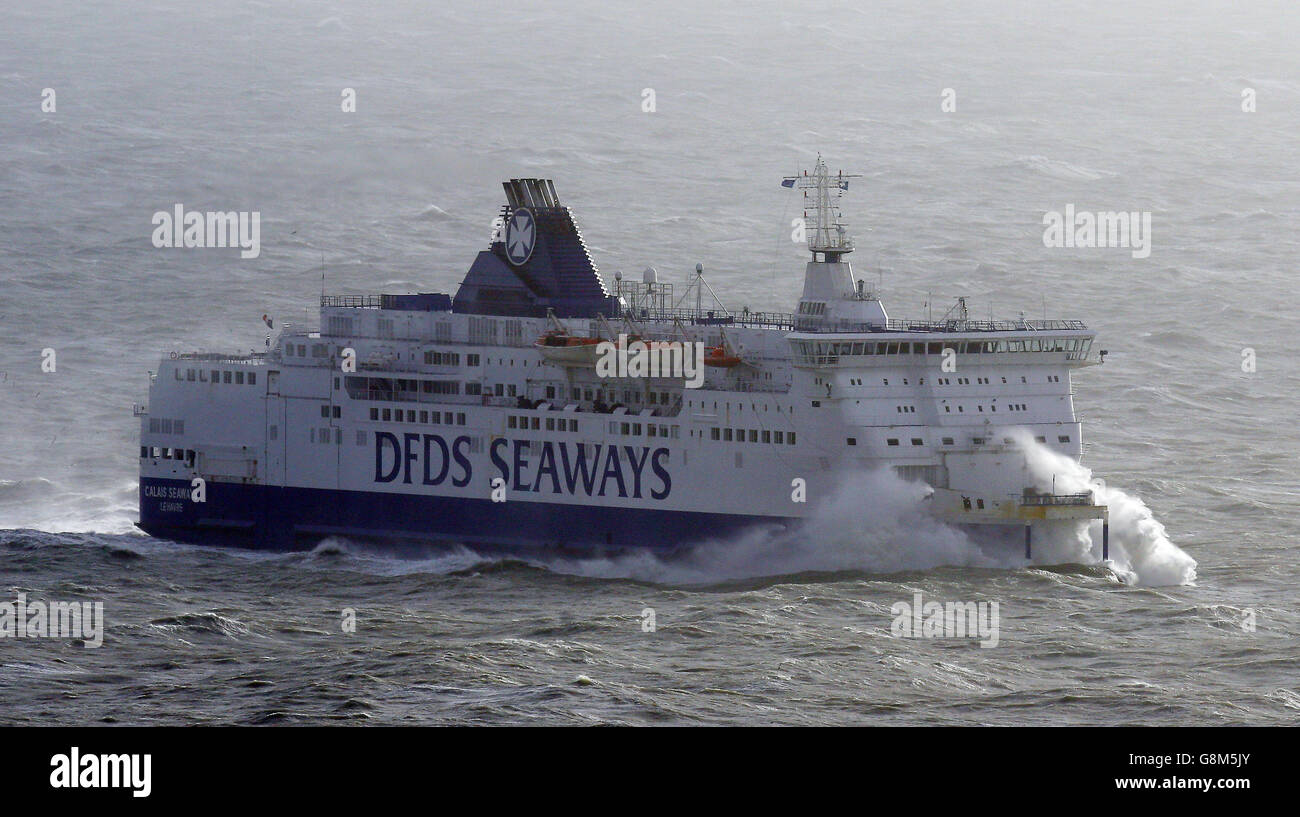 The DFDS Calais Seaways is battered by waves as she arrives at the Port ...
