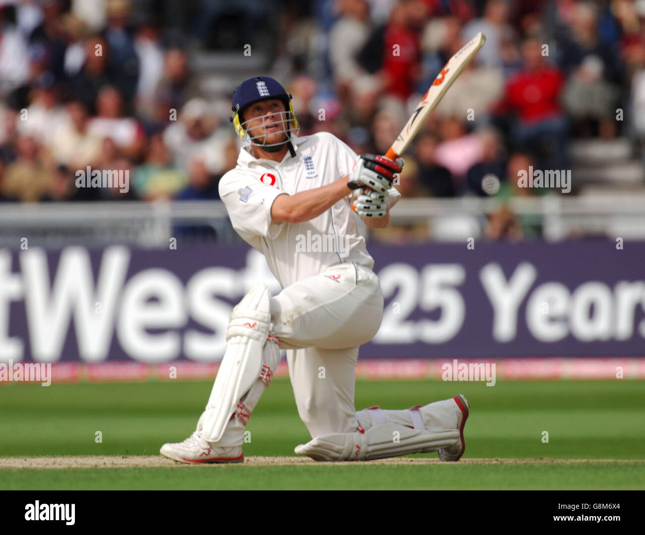 Englands andrew flintoff hits a six to move past fifty hi-res stock ...