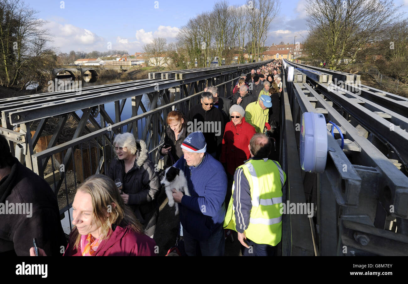 Residents of Tadcaster make their first crossing over a temporary ...