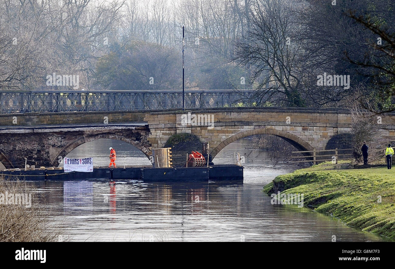 The temporary footbridge (seen in the background) which was built to ...