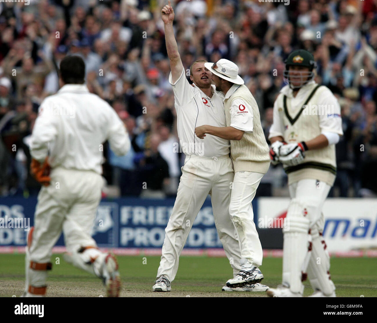 England's Andrew Flintoff celebrates dismissing Australia's Shane Warne ...
