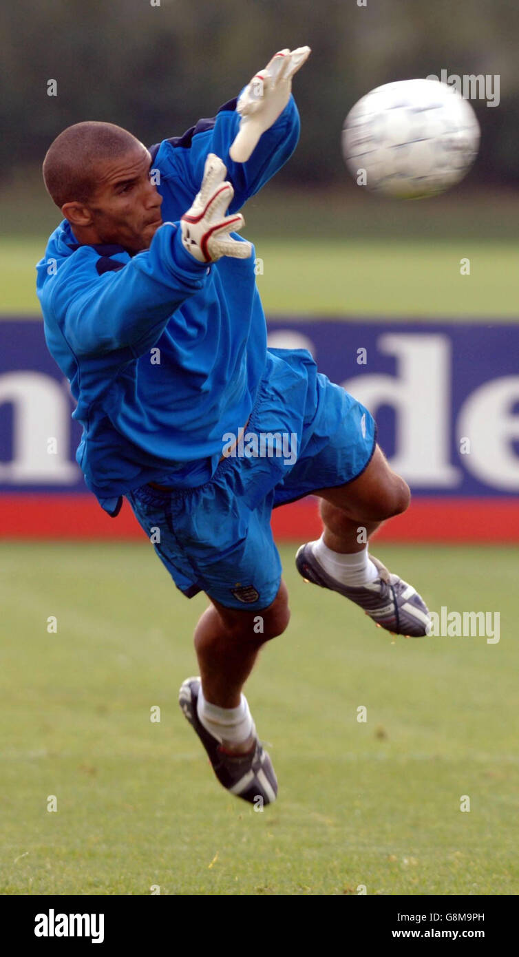 England goalkeeper david james during a training session hi-res stock ...