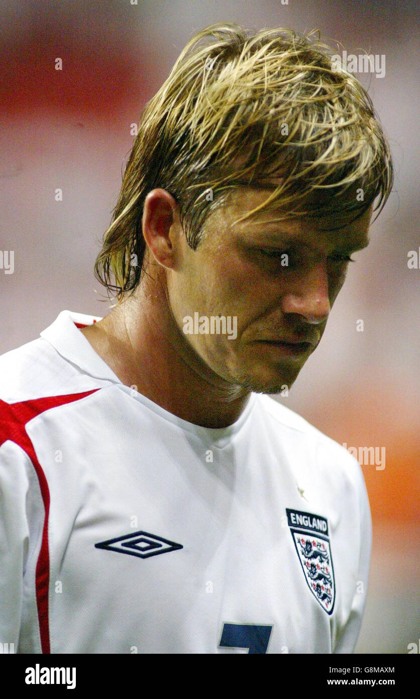 England captain David Beckham leaves the field after England's 4-1 ...