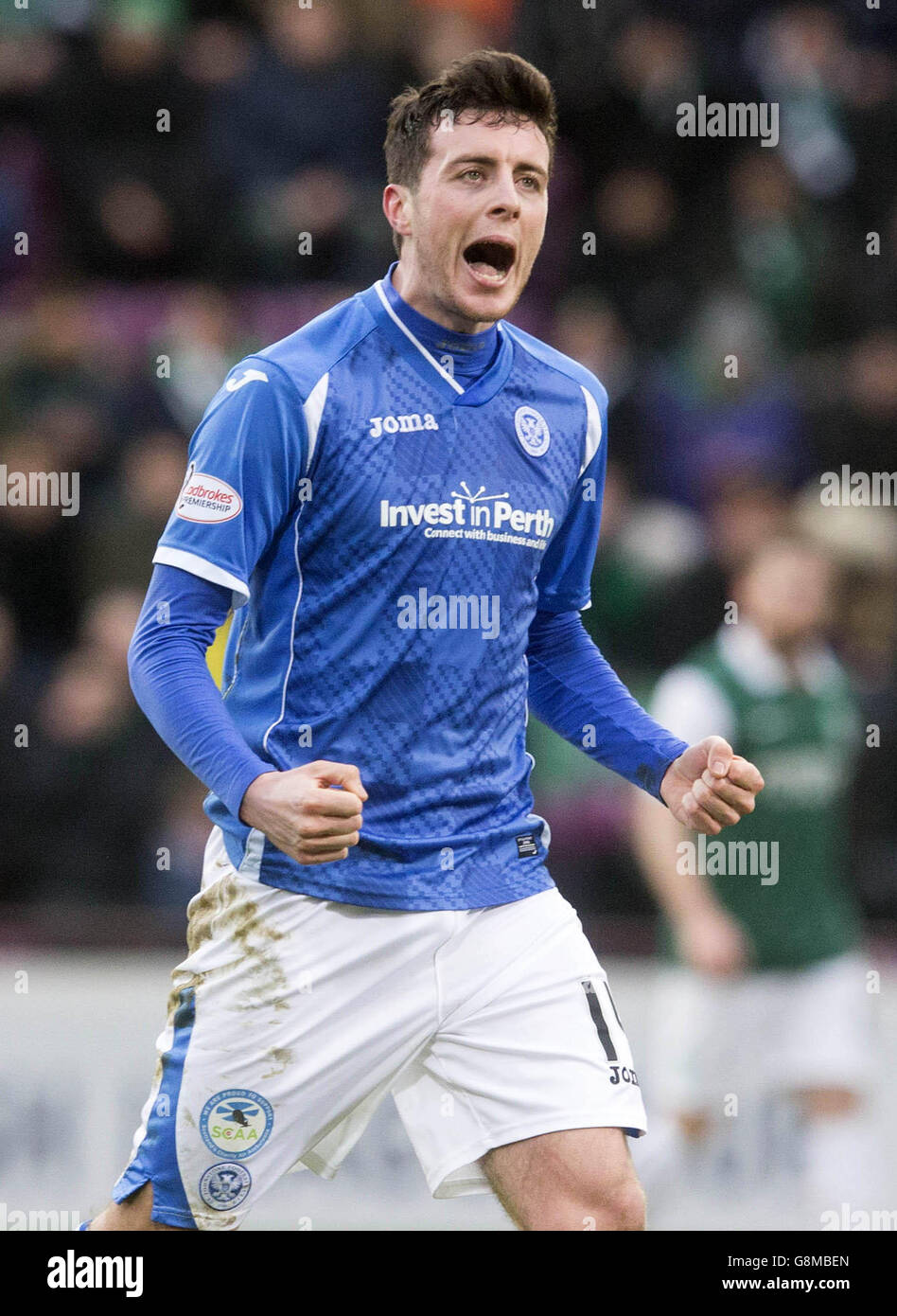 St Johnstone's Joe Shaughnessy celebrates scoring his sides opening ...
