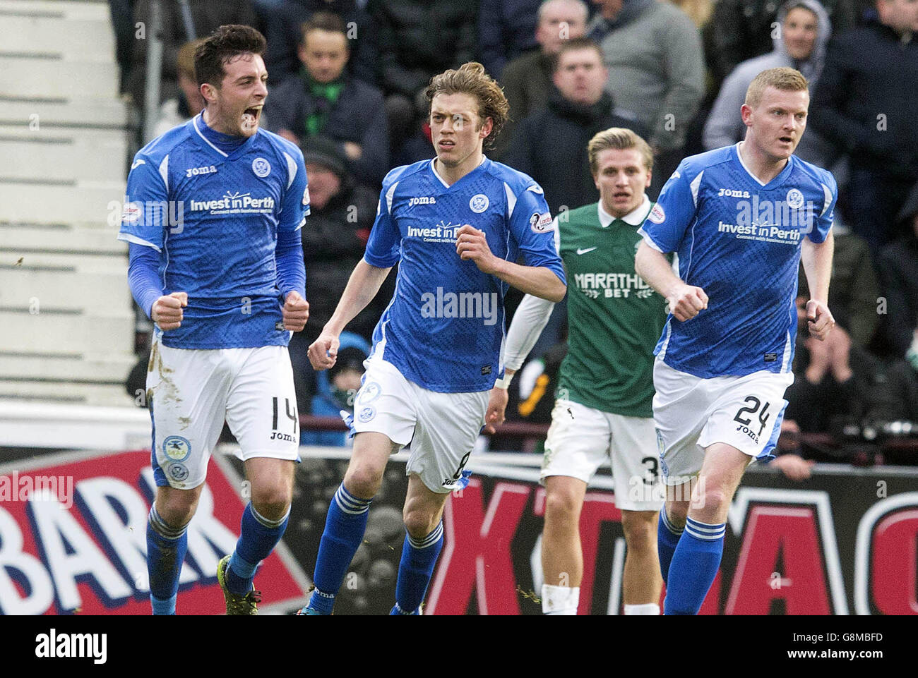 St Johnstone's Joe Shaughnessy celebrates scoring his sides opening ...