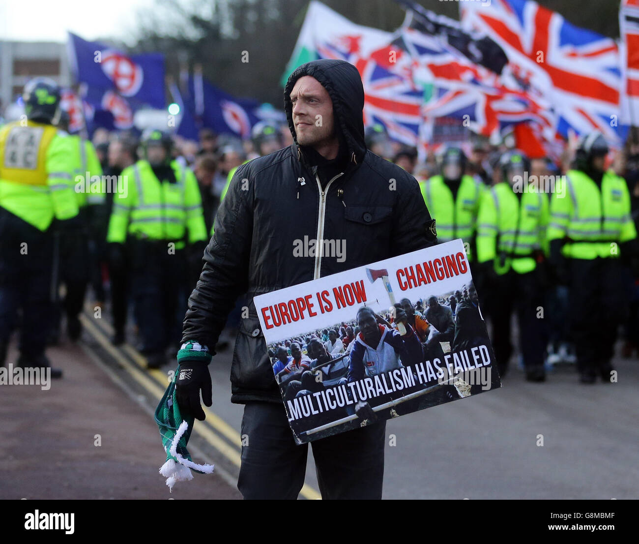 Right wing protestors march to the Port of Dover in Kent as they clash ...