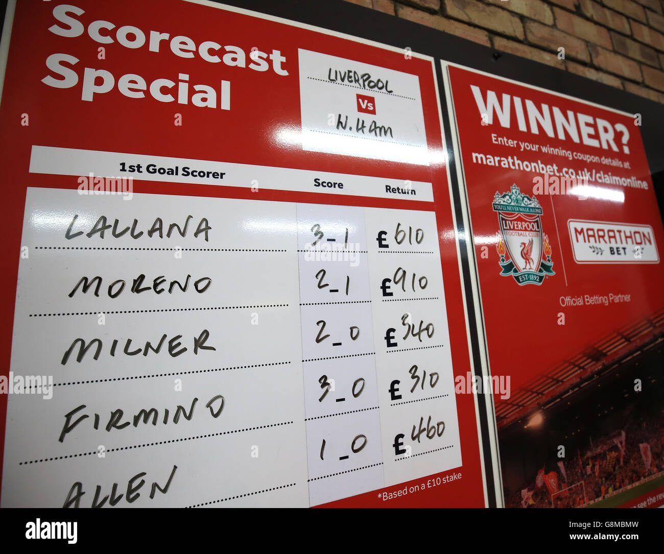 Match odds on display before the Emirates FA Cup, fourth round match ...