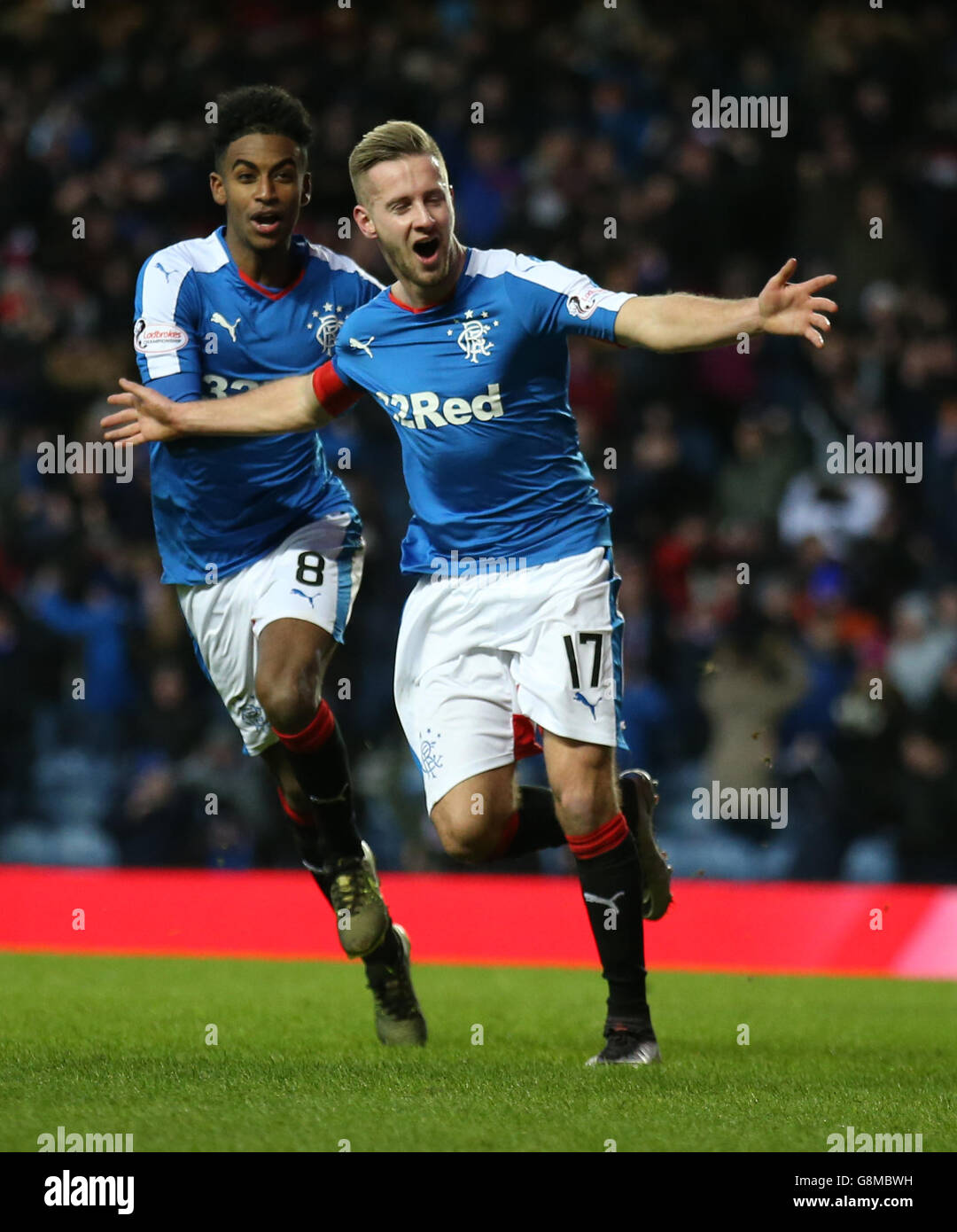 Rangers' Billy King (right) celebrates scoring his side's first goal of ...
