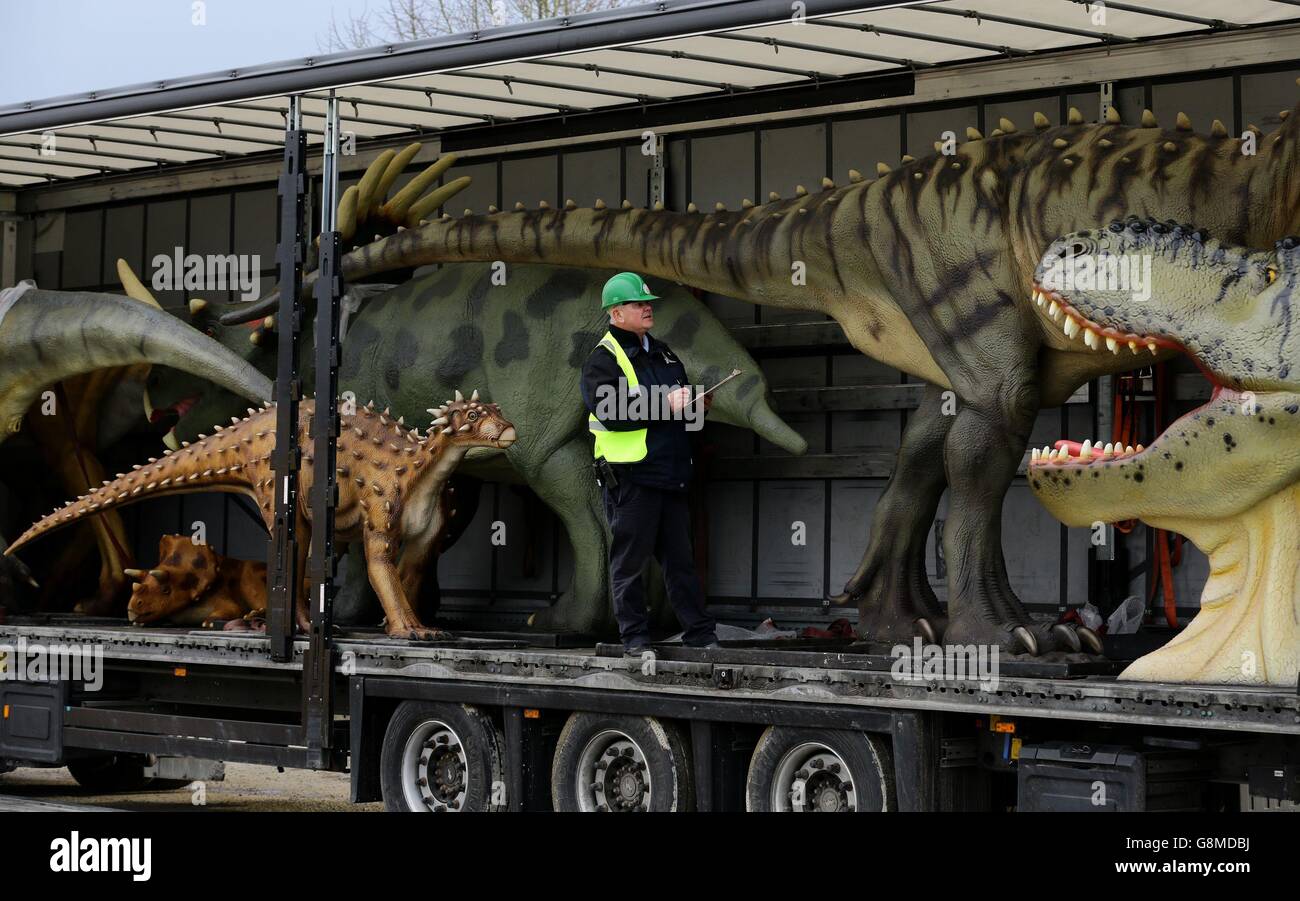 Dinosaur delivery at Port Lympne Wild Animal Park Stock Photo - Alamy