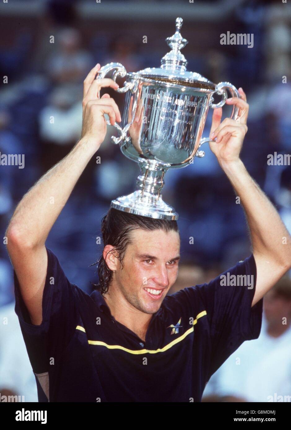 Patrick rafter celebrates with the us open trophy hi-res stock ...