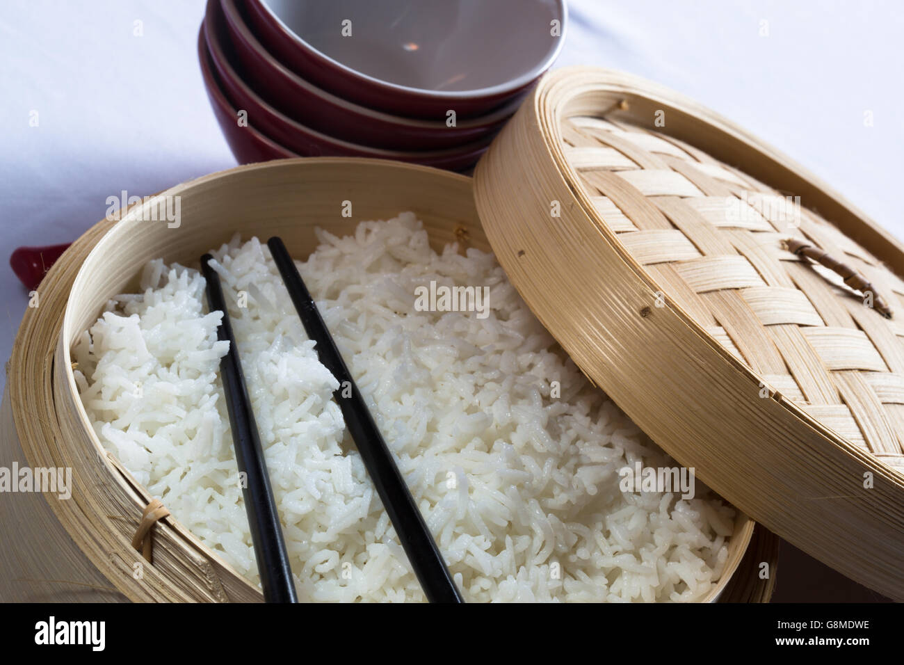 Freshly made Thai Steamed Rice, (Khao suey), served in a traditional ...