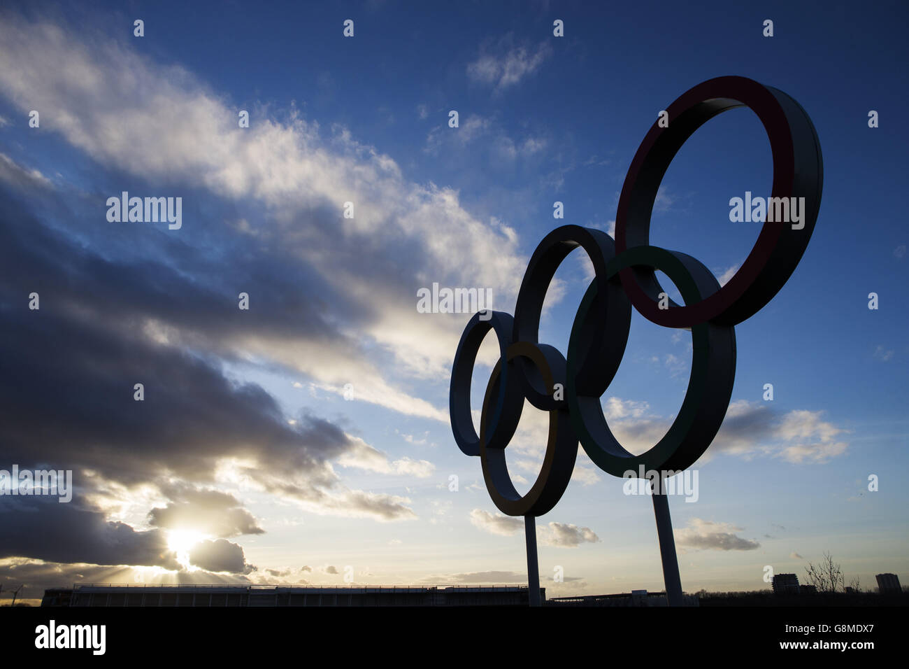 Olympic rings at the Olympic Park in Stratford, London Stock Photo - Alamy