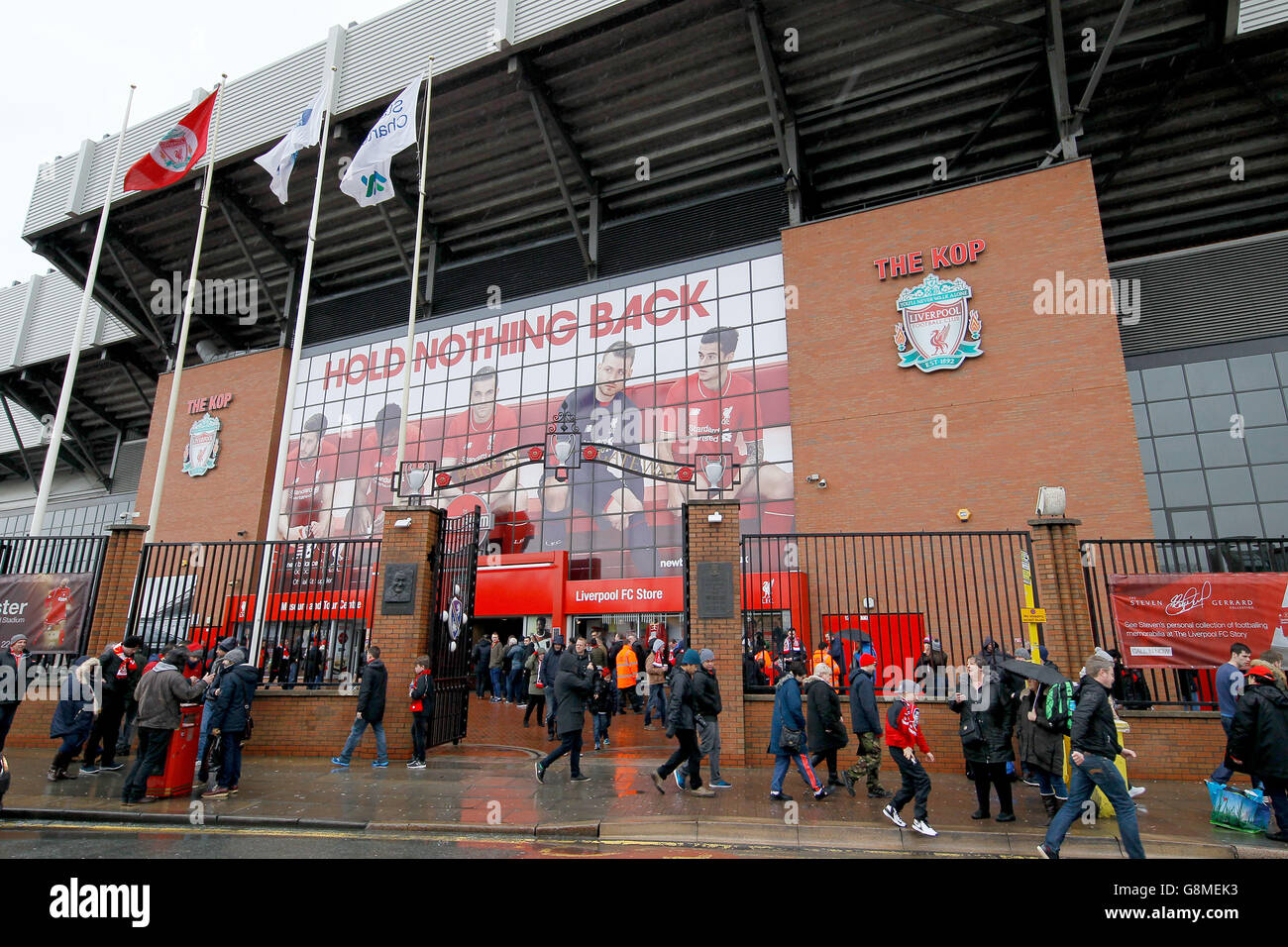 Fans outside Anfield before the Barclays Premier League match between ...
