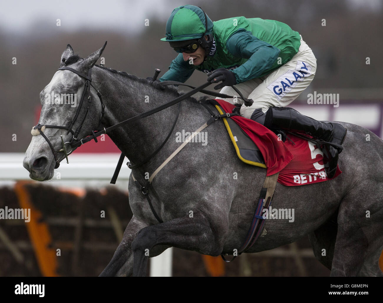 Bristol De Mai ridden by Daryl Jacob pulls away from the last fence ...