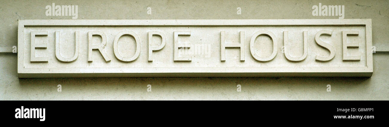 A sign above the doors of the European Parliament Information Office ...