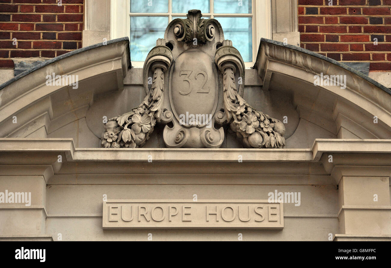 A sign above the doors of the European Parliament Information Office ...